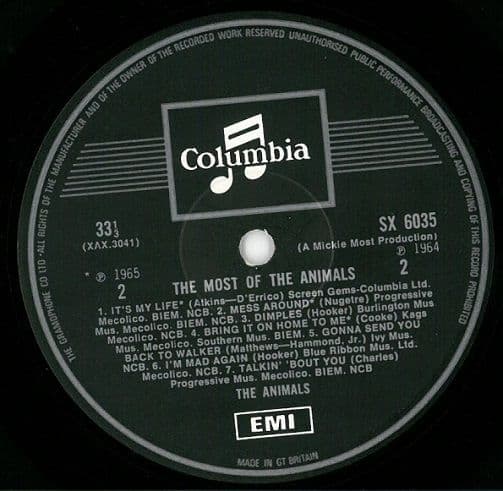 THE ANIMALS The Most Of The Animals Vinyl Record LP Columbia 1969